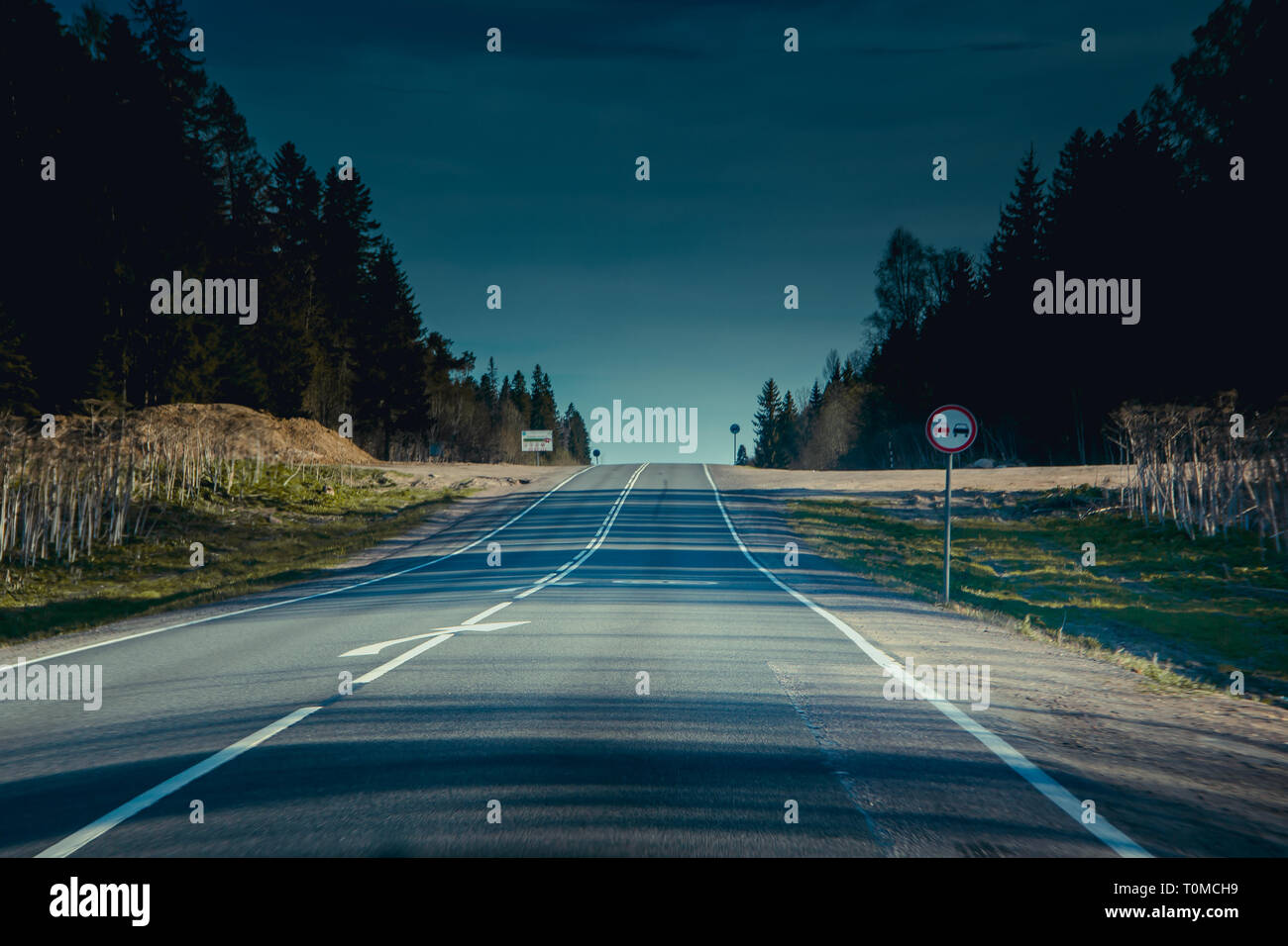 Russian asphalt road. Good smooth road. Travelling by car. New road ...