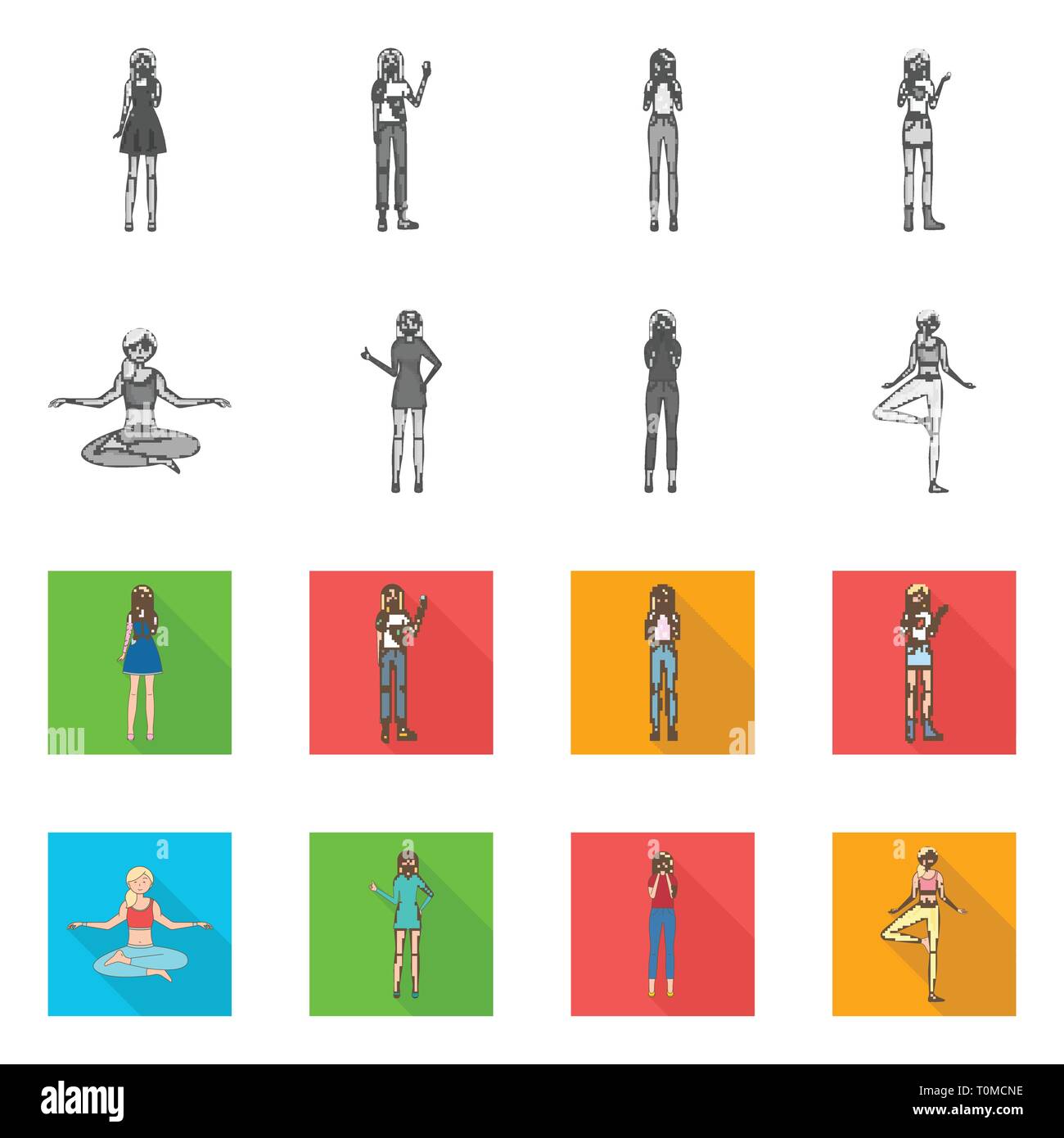 Isolated object of posture and mood sign. Set of posture and female ...
