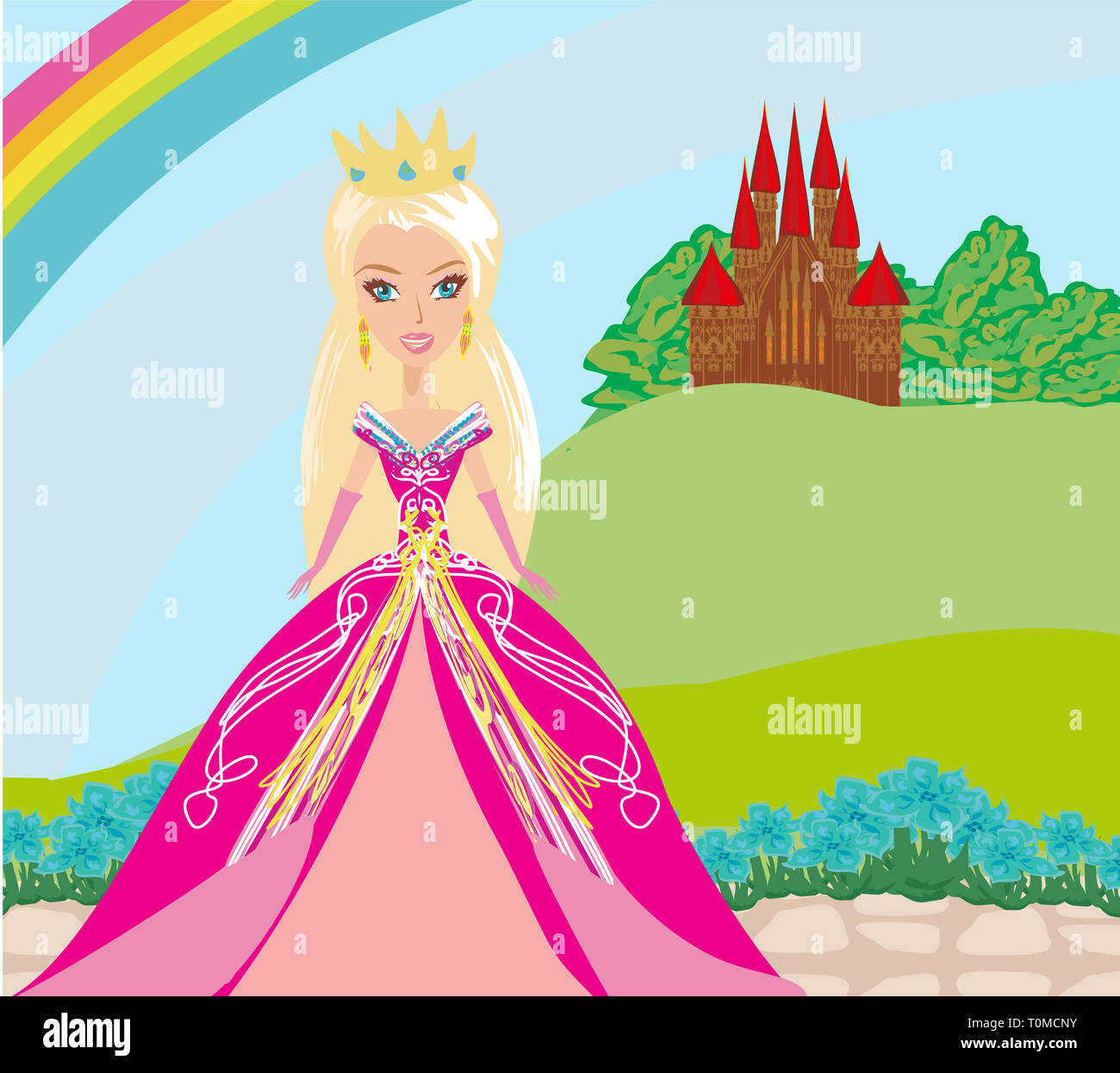 Beautiful queen in front of her castle Stock Photo - Alamy
