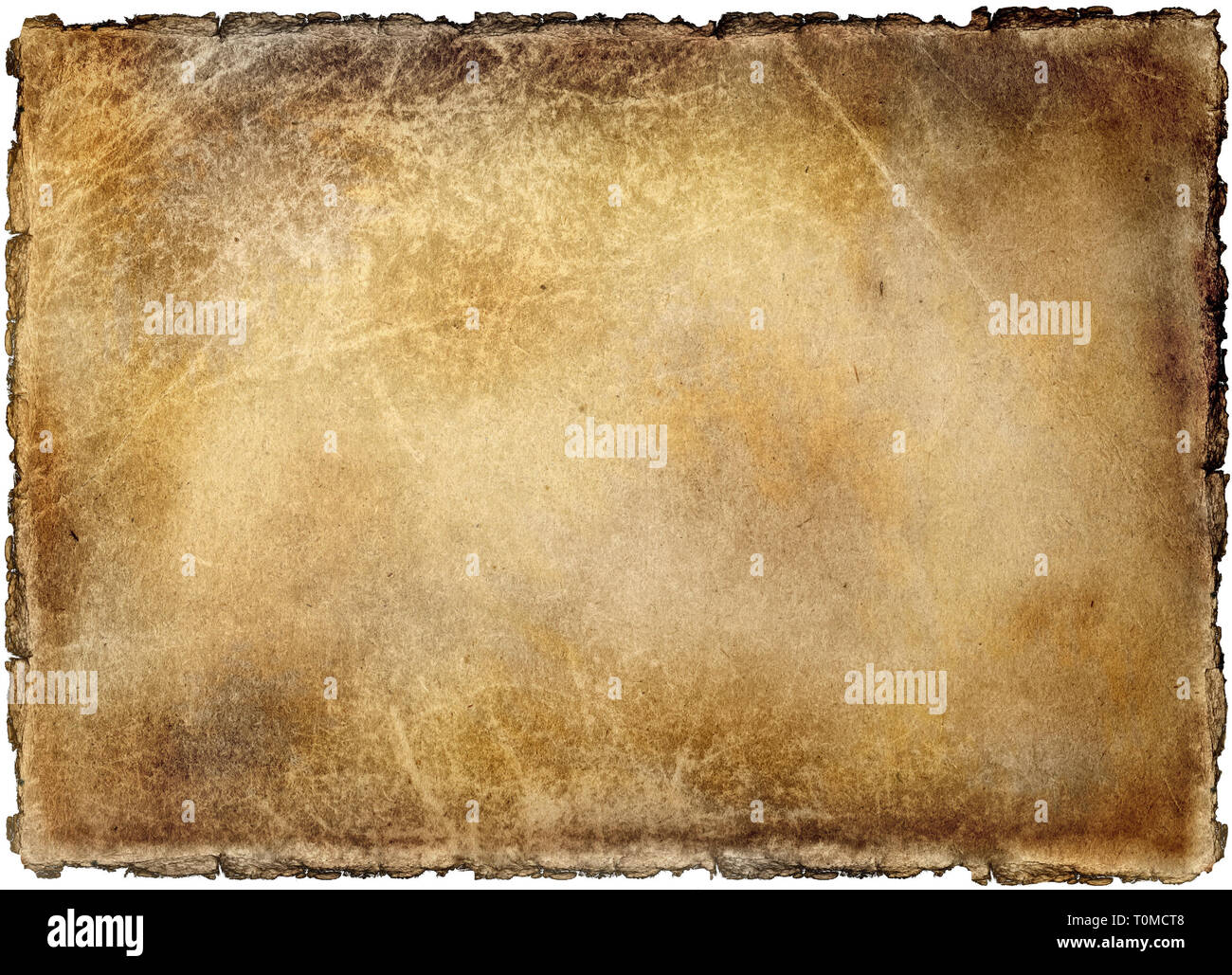 Background, old yellowed and stained sheet of paper on a white ...