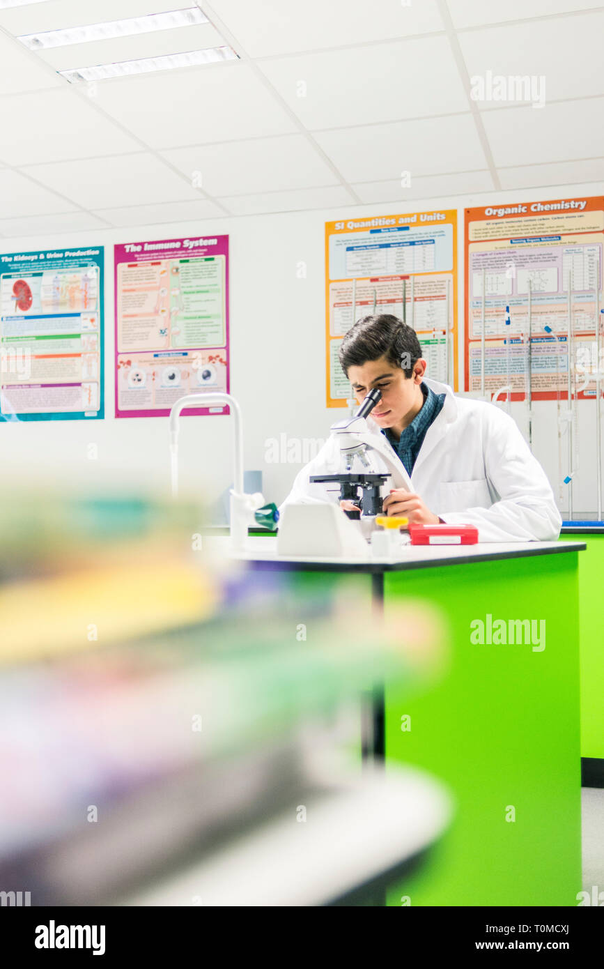 A young male student works in the science lab of a cambridge college in ...