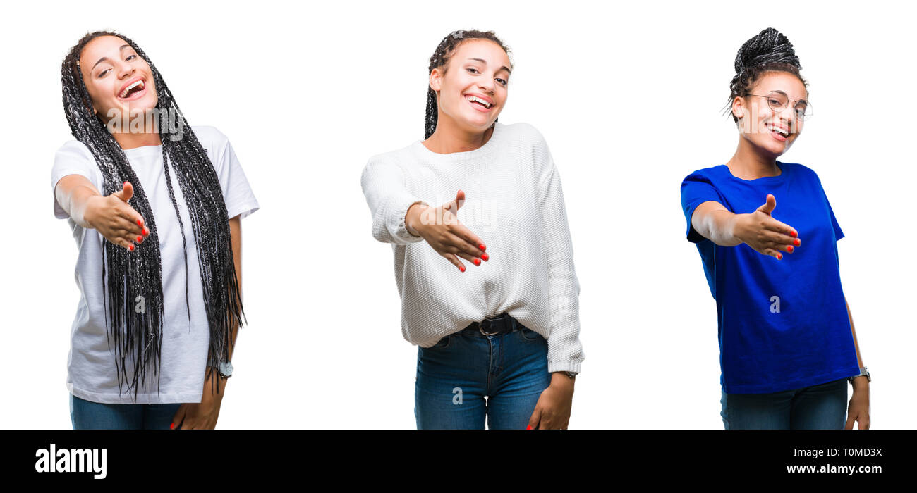Collage of beautiful braided hair african american woman over isolated ...