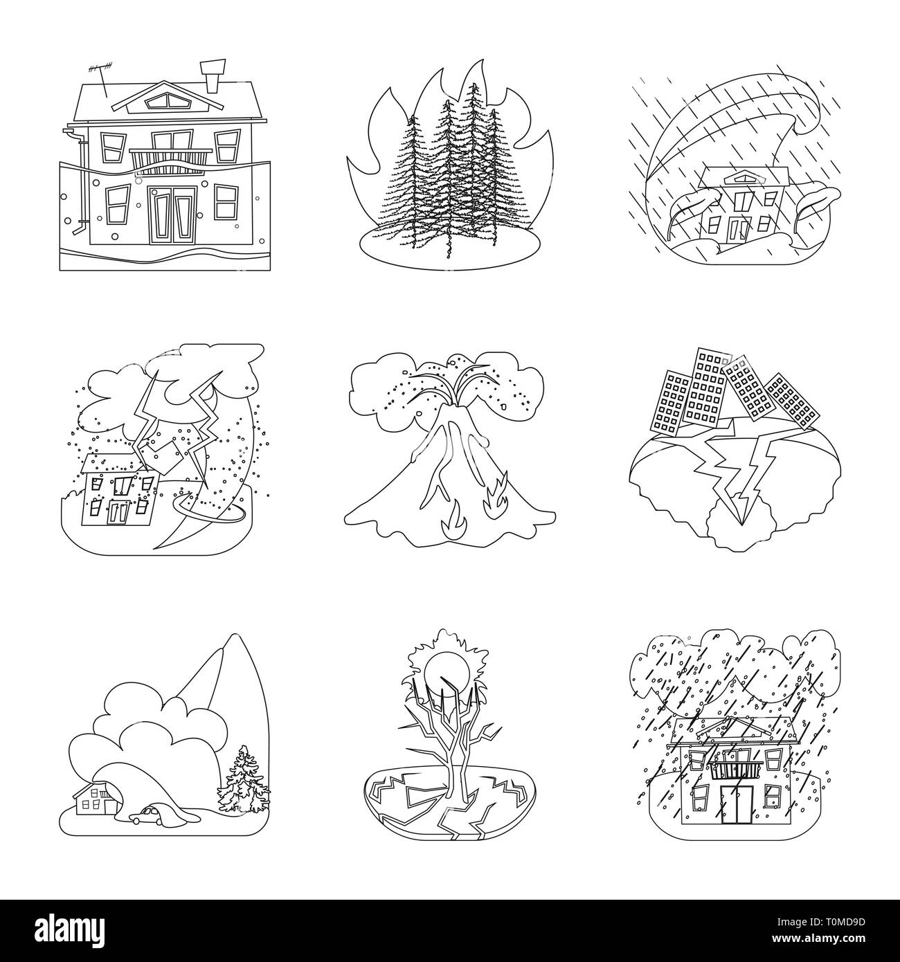 Vector design of cataclysm and disaster symbol. Collection of cataclysm ...