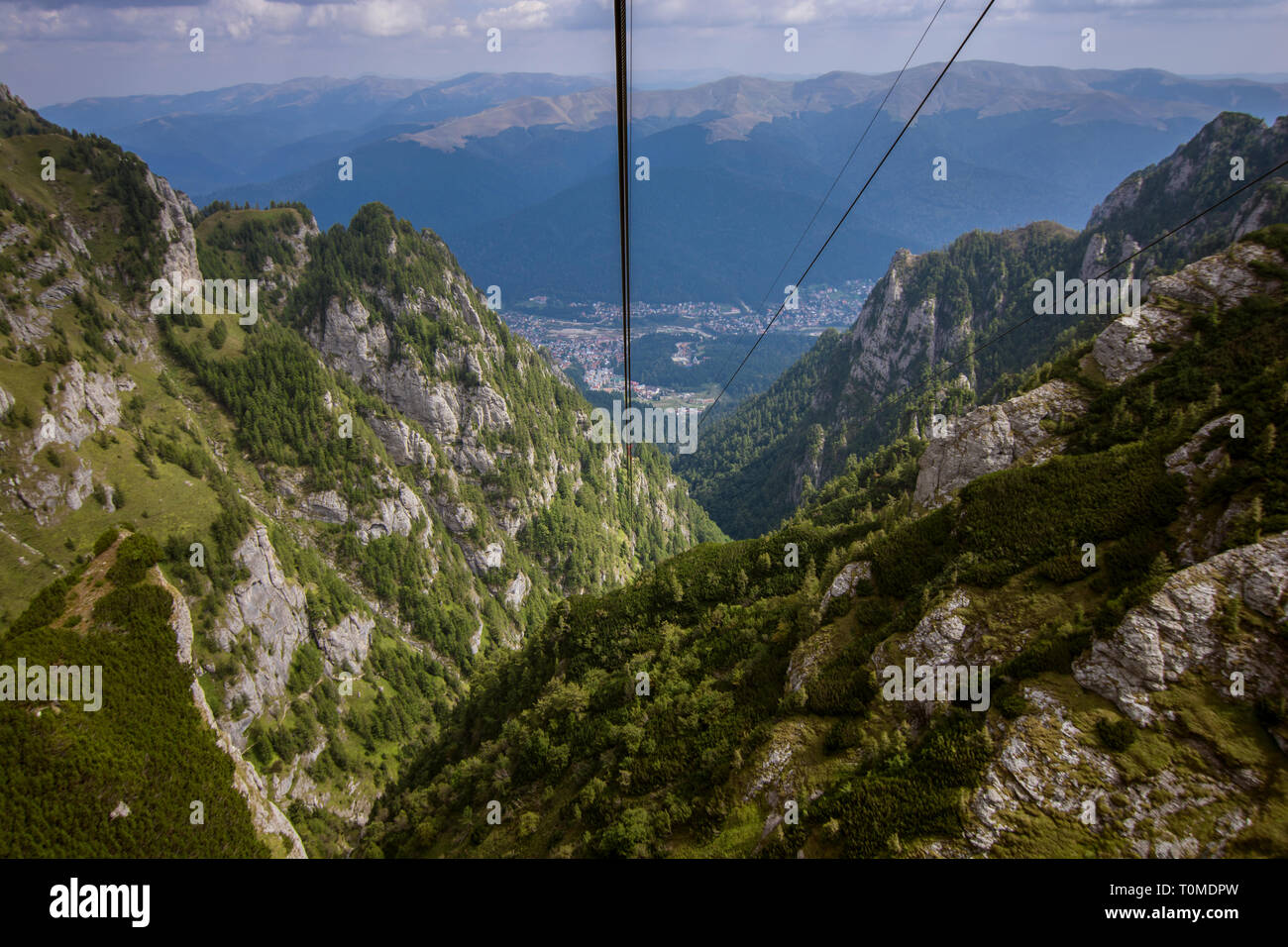 Amazing top view of the Bucegi mountain natural park from the cable ...