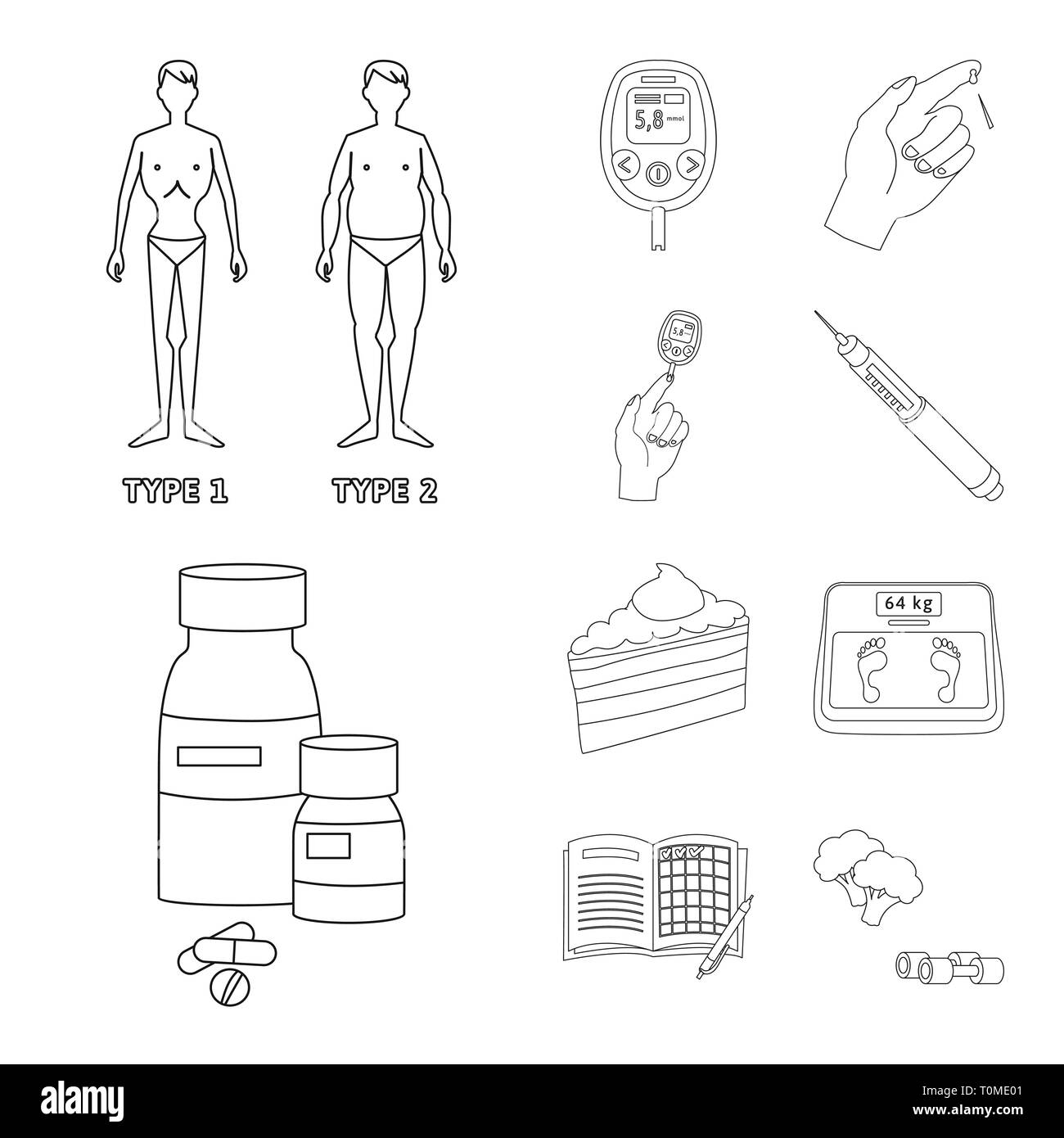 men,glucometer,analysis,insulin,bottle,piece,Libra,notepad,broccoli ...