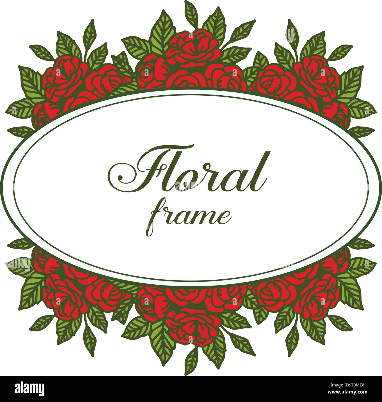 Vector illustration rose red floral frames isolated white backdrop hand ...