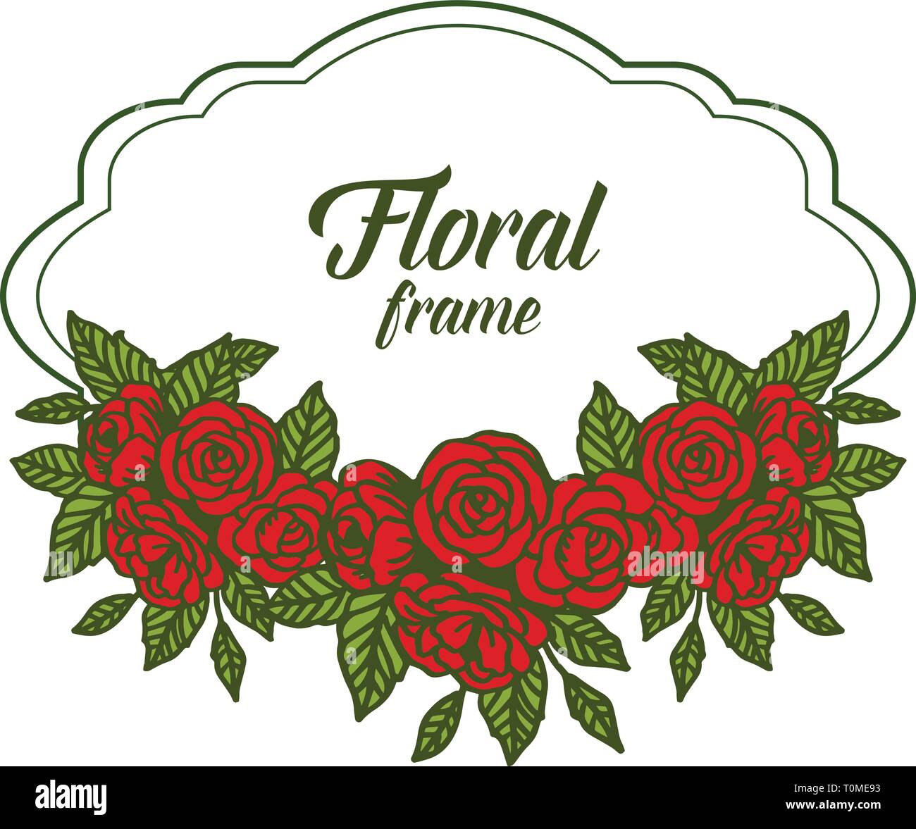 Vector illustration rose red floral frames isolated white backdrop hand ...
