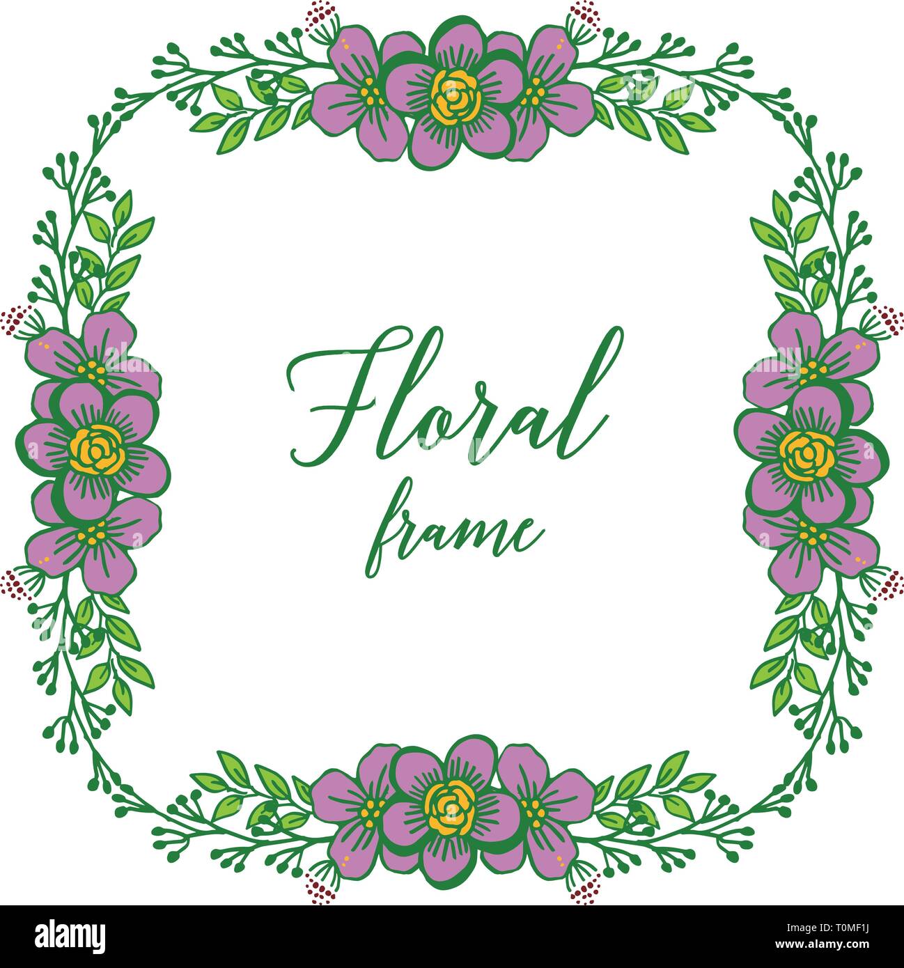 Vector illustration beauty purple flower frames isolated on white ...