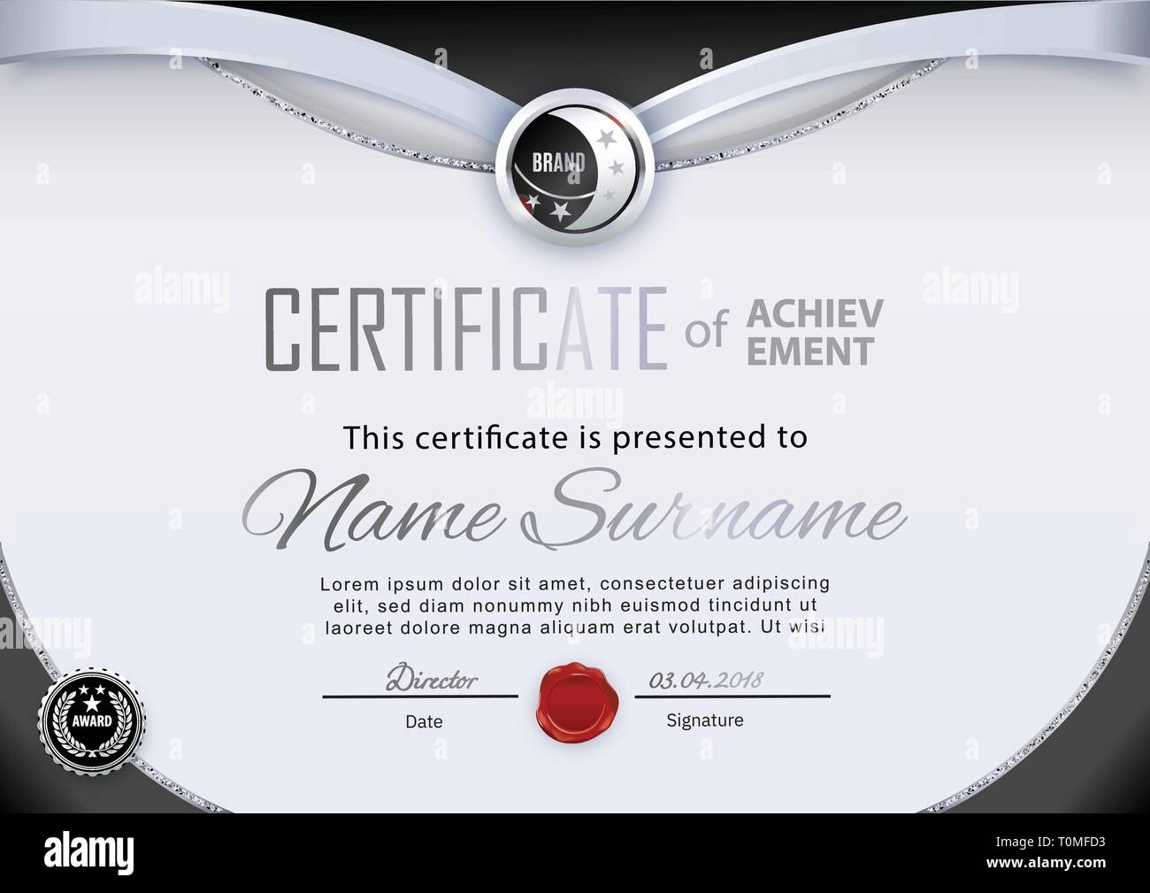 Gray certificate with silver line. Official business modern blank Stock ...