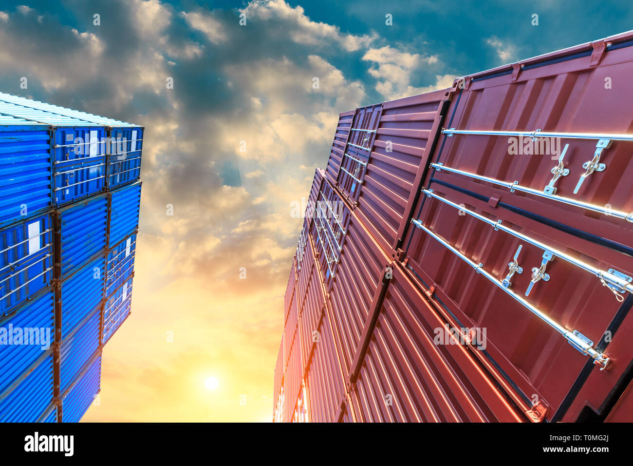 Industrial Container yard for Logistic Import Export business,low angle ...