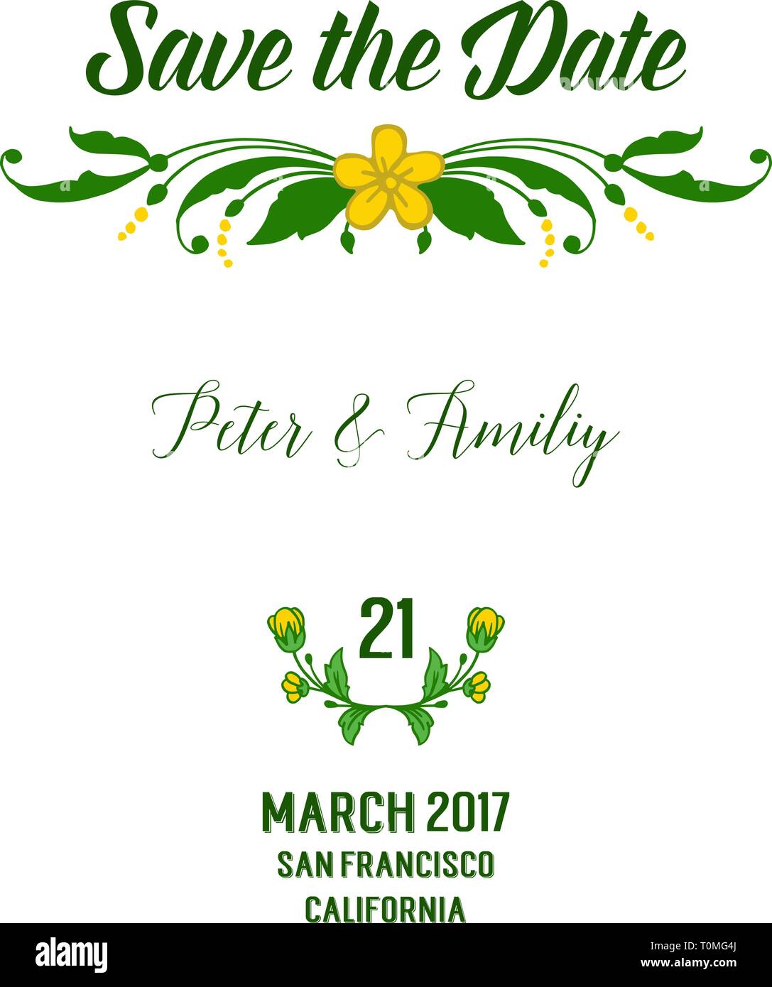 Vector illustration yellow floral frame isolated on white background ...