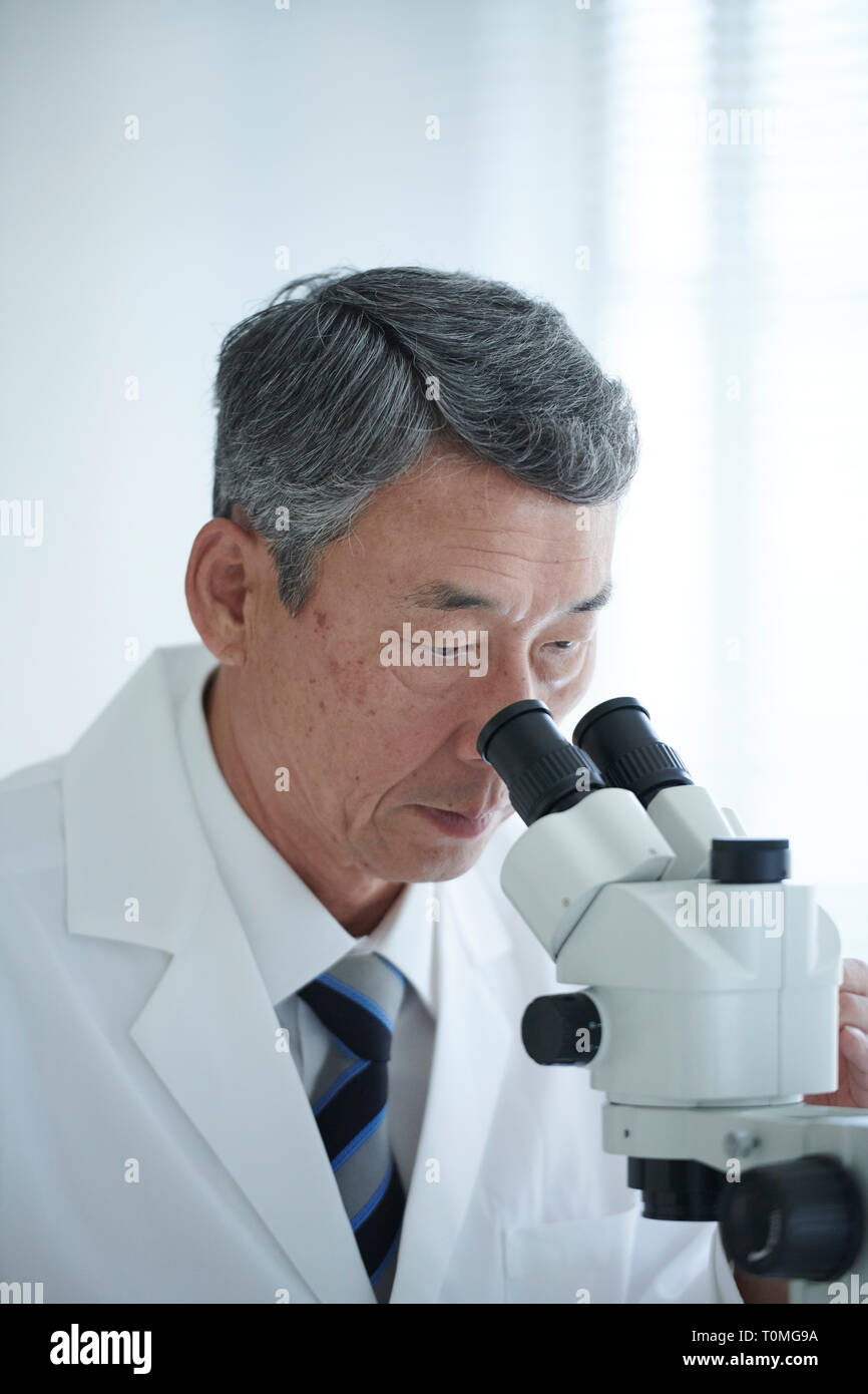 Senior Japanese researcher in the lab Stock Photo - Alamy