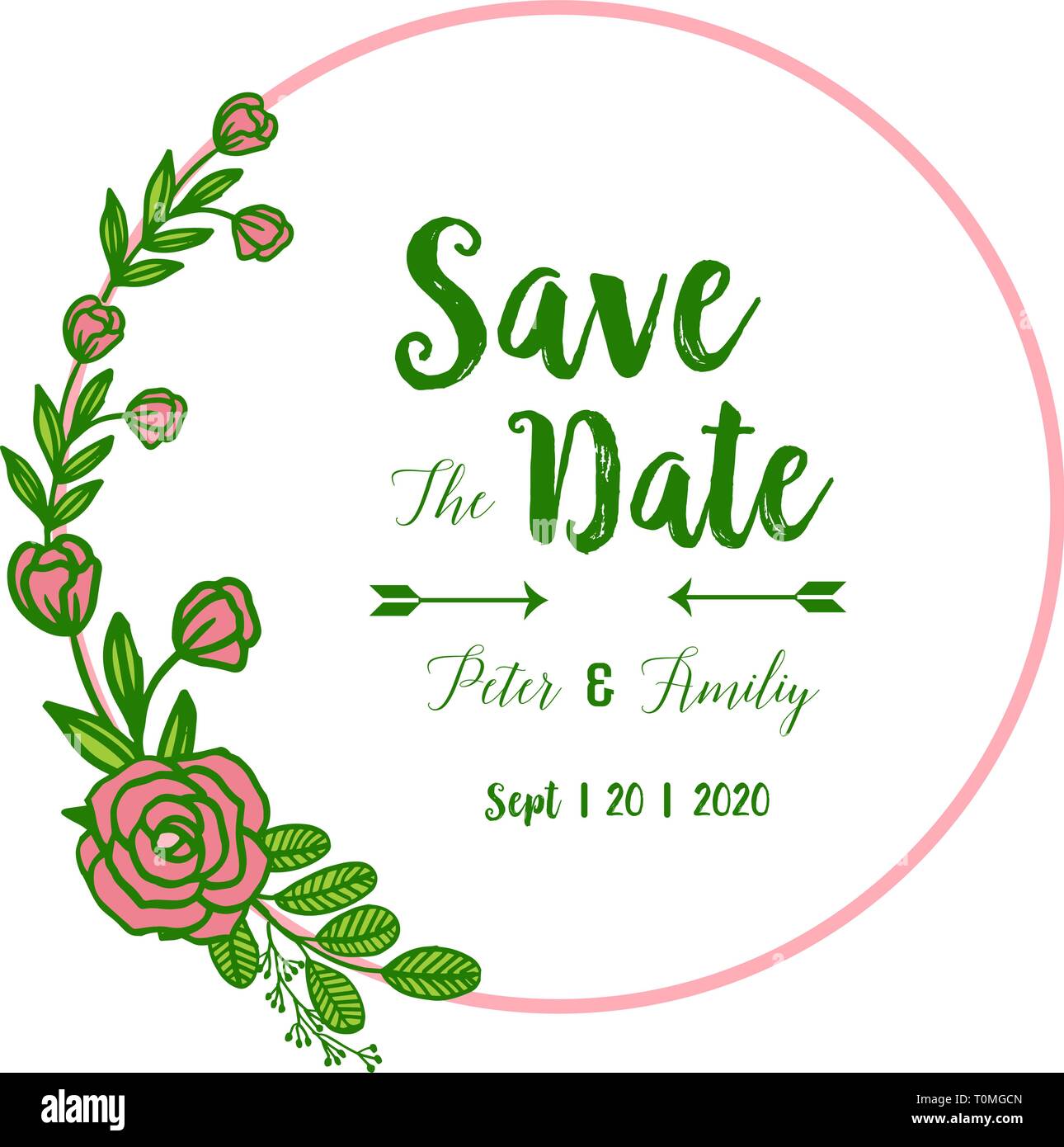 Vector illustration rose flower frames blooms for lettering save the date hand drawn Stock ...