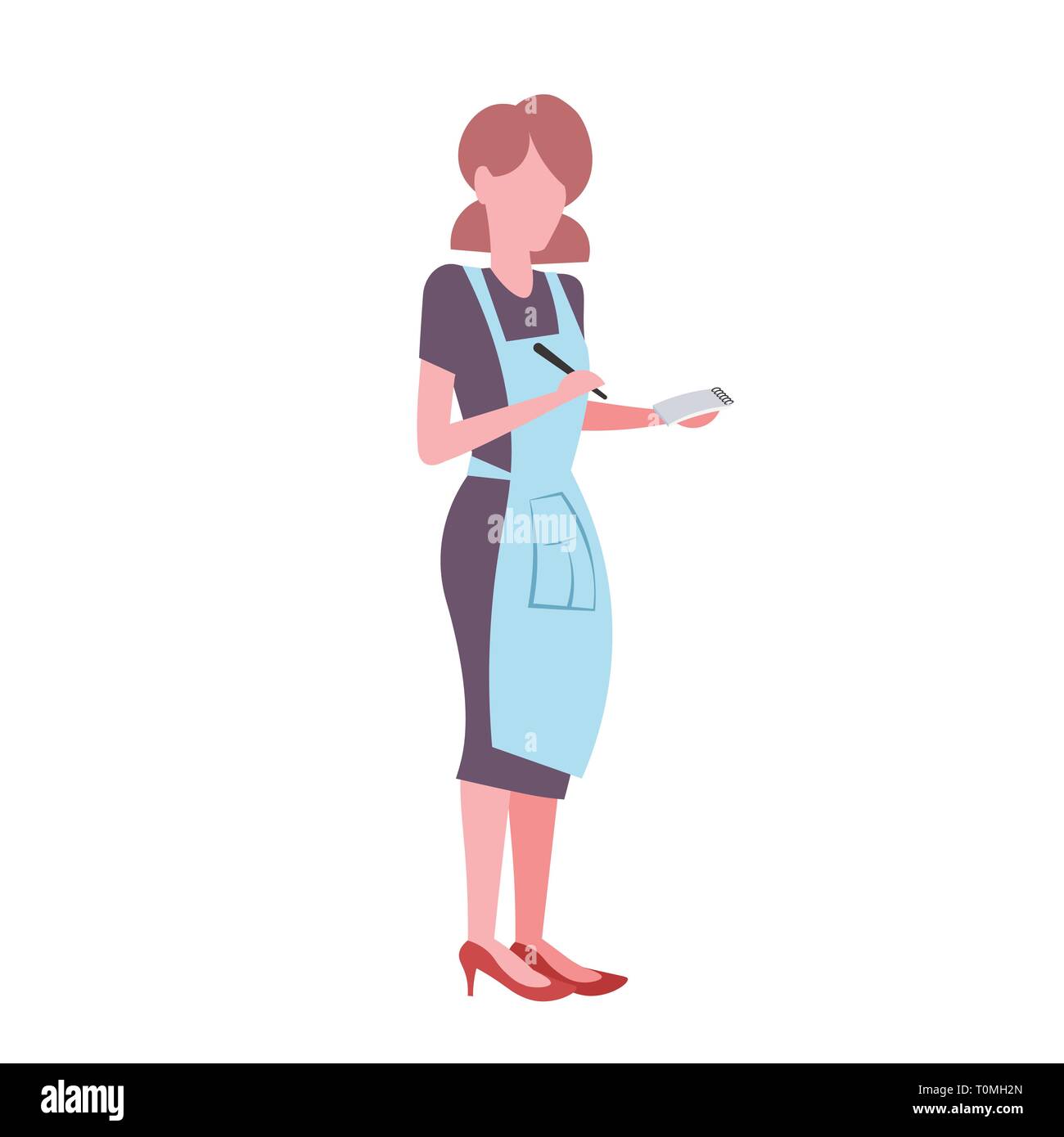 waitress wearing apron woman making notes in notepad professional ...
