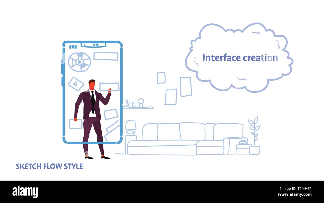 business man developer using mobile application interface creation ...