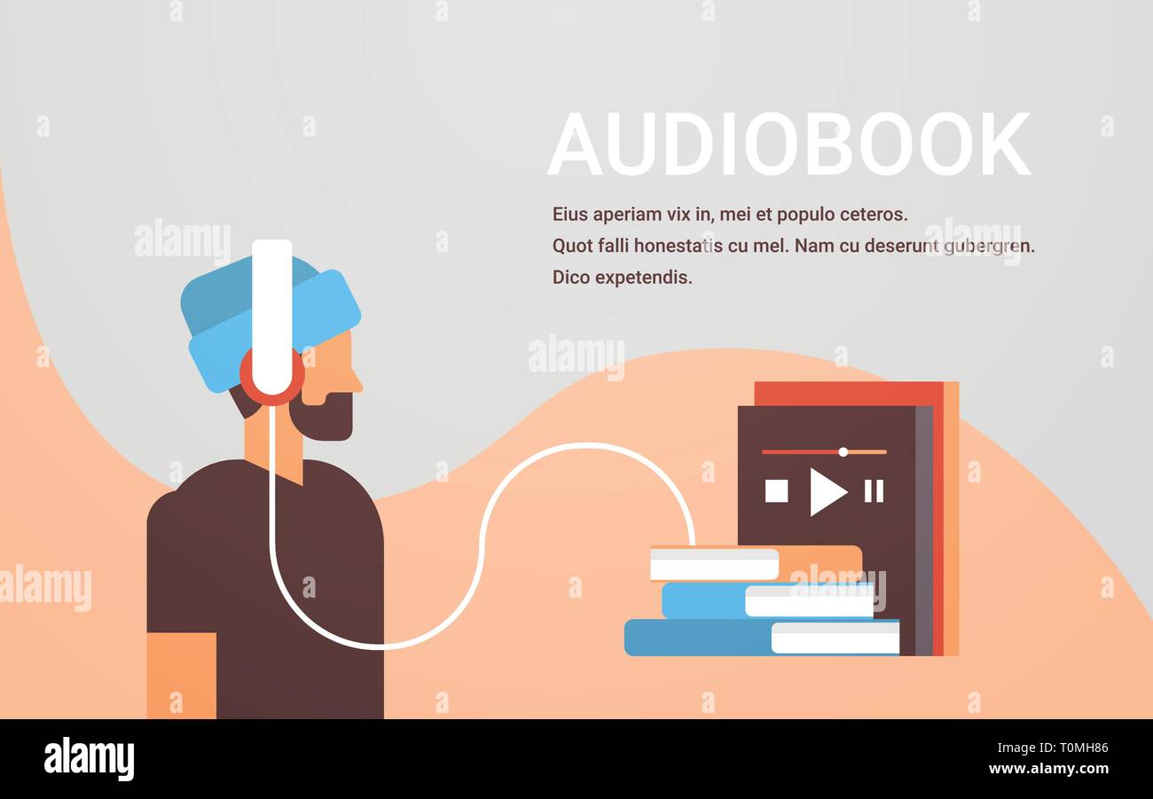 casual man listening audiobook through headphones bearded guy using ...