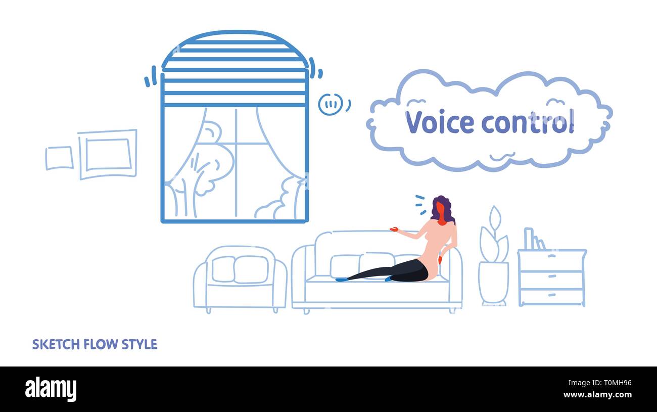 Home Window Curtains Controlled By Woman Sitting On Couch Smart Automatic Blinds Tech Recognizes