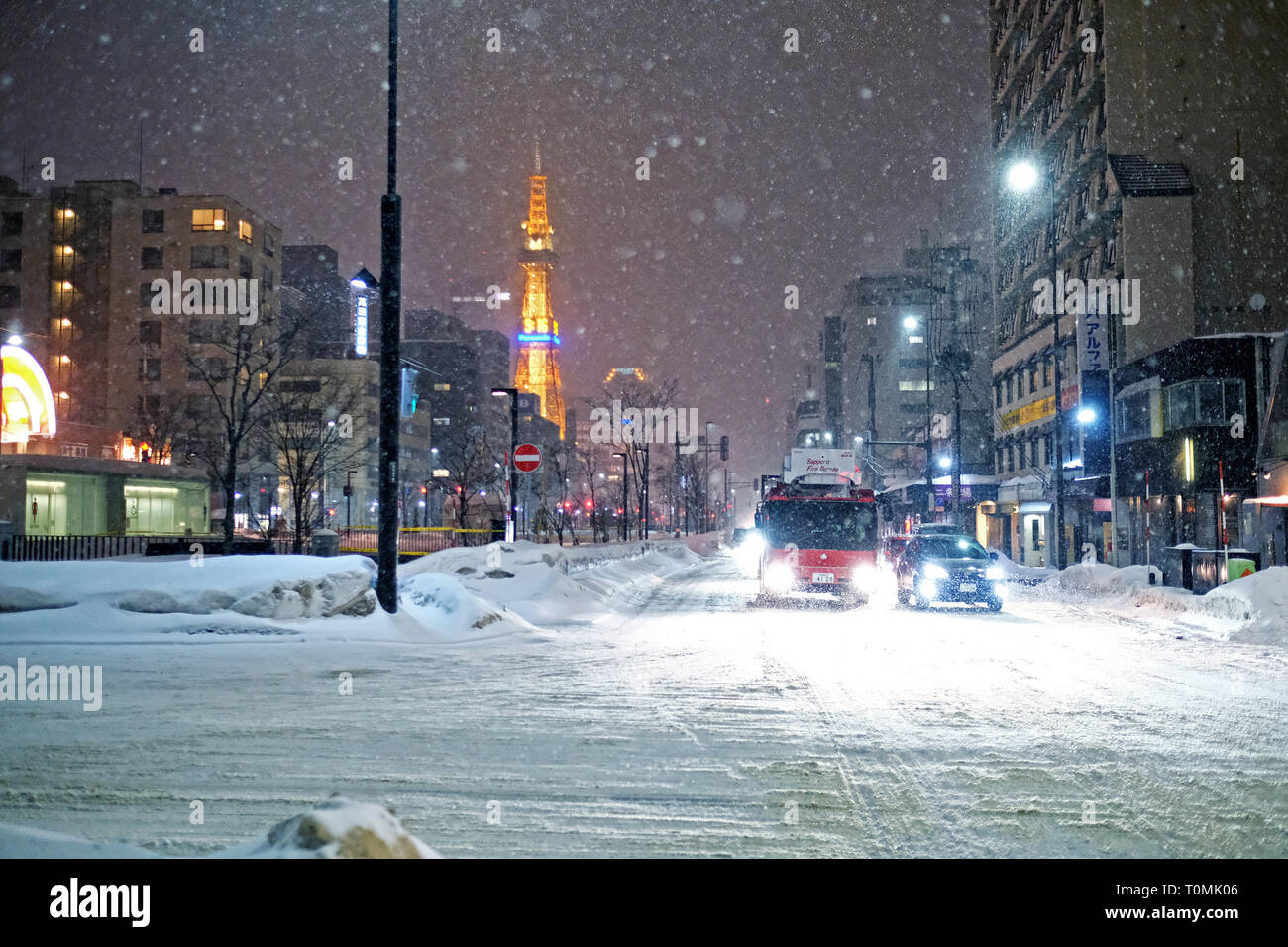 a snowing night in city of sapporo, japan Stock Photo - Alamy