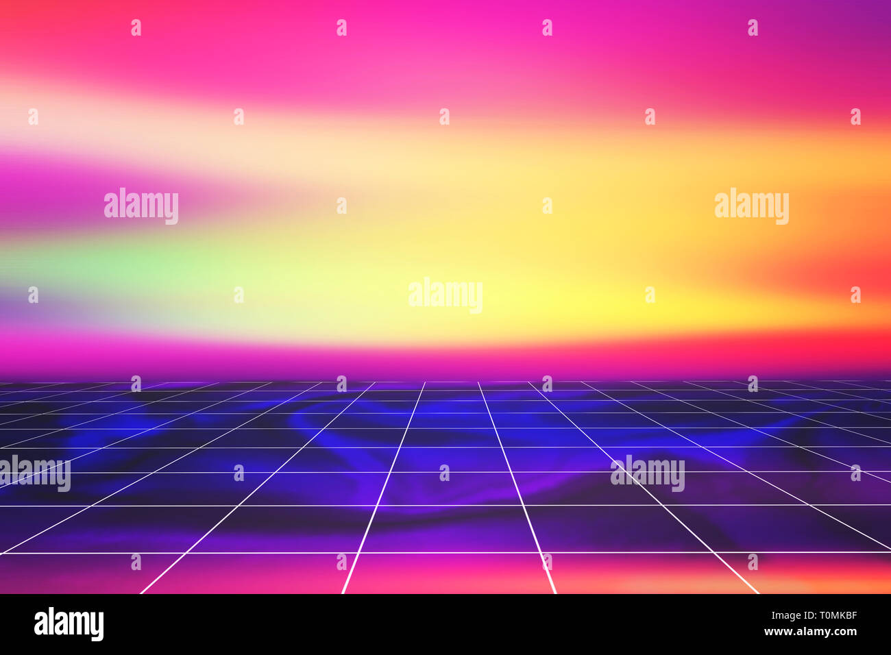 Abstract Trendy Colored Vaporwave background with perspective grid ...