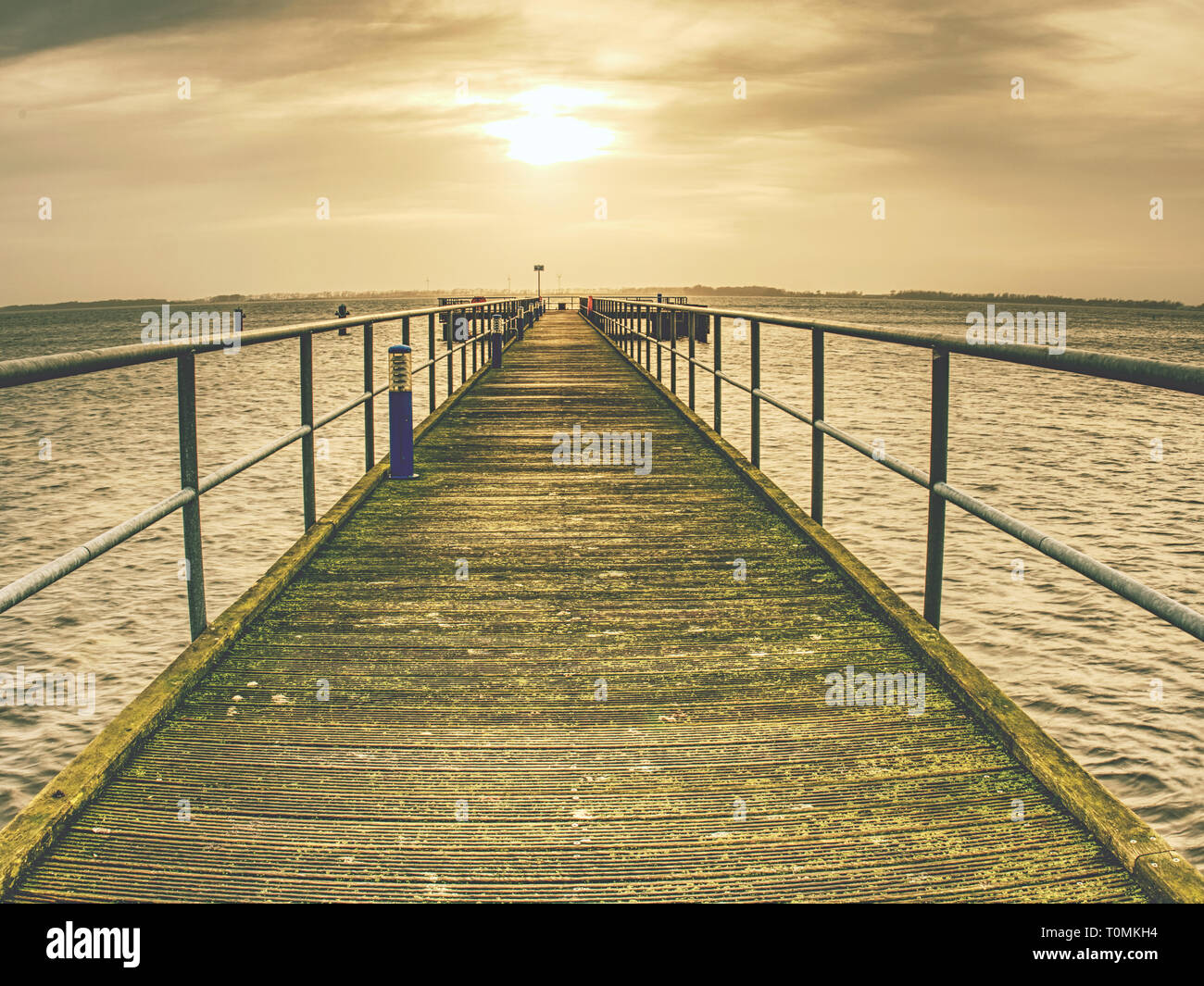 Sea bay, sun daylight relaxation landscape and wooden bridge view Stock ...