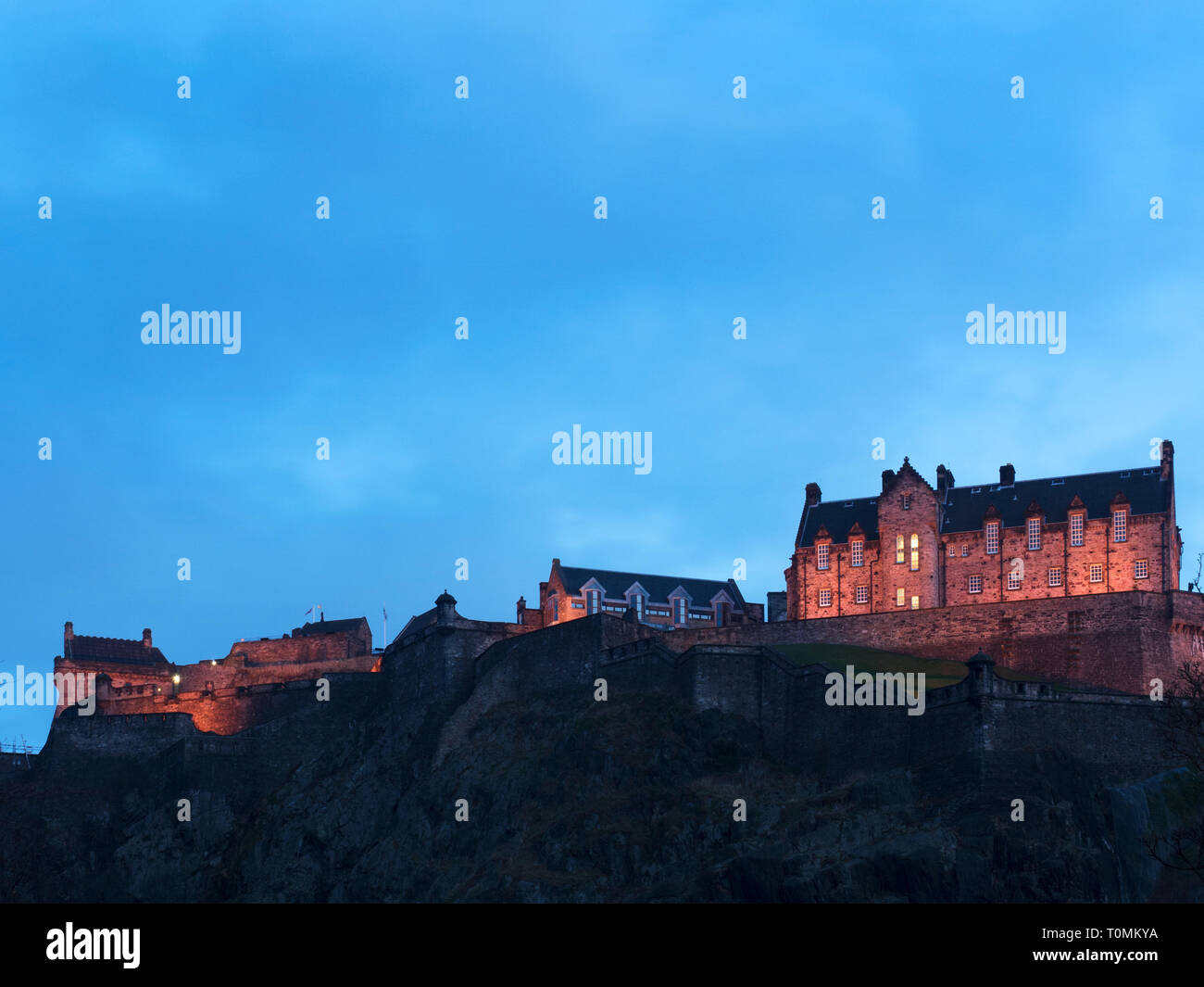 Edinburgh Castle floodlit at dusk from Princes Street Gardens Edinburgh ...