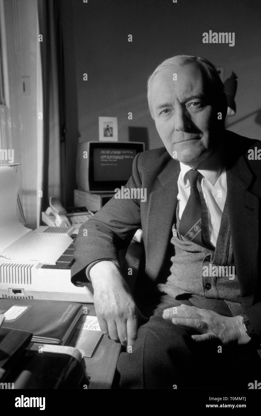 Tony Benn Labour MP at his office in West London, England, UK 1980s ...
