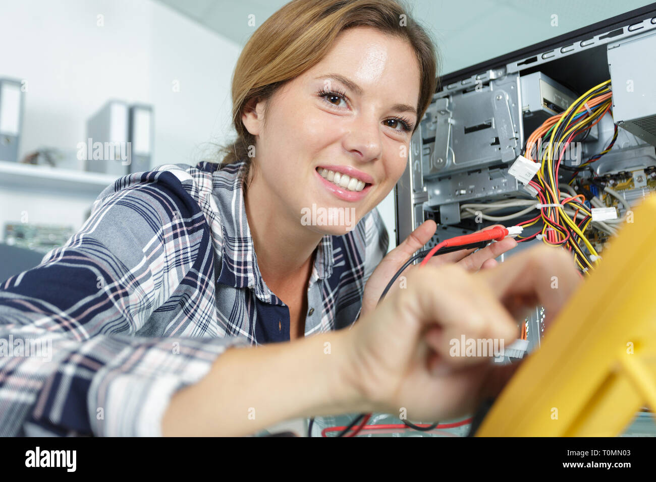 Happy young female pc hi-res stock photography and images - Alamy