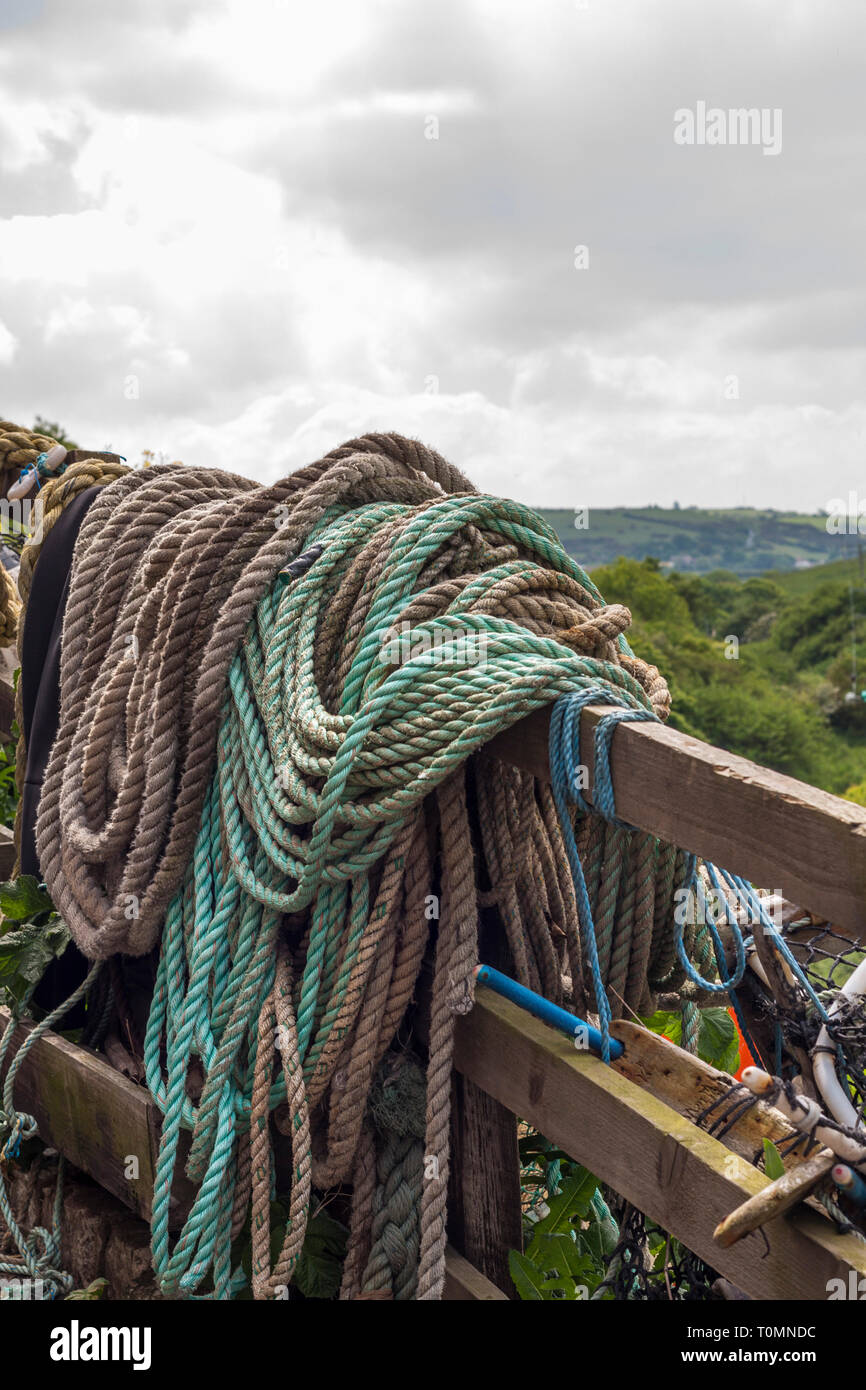 Ropes hanging over a fence at Staithes,North Yorkshire,England,UK Stock ...
