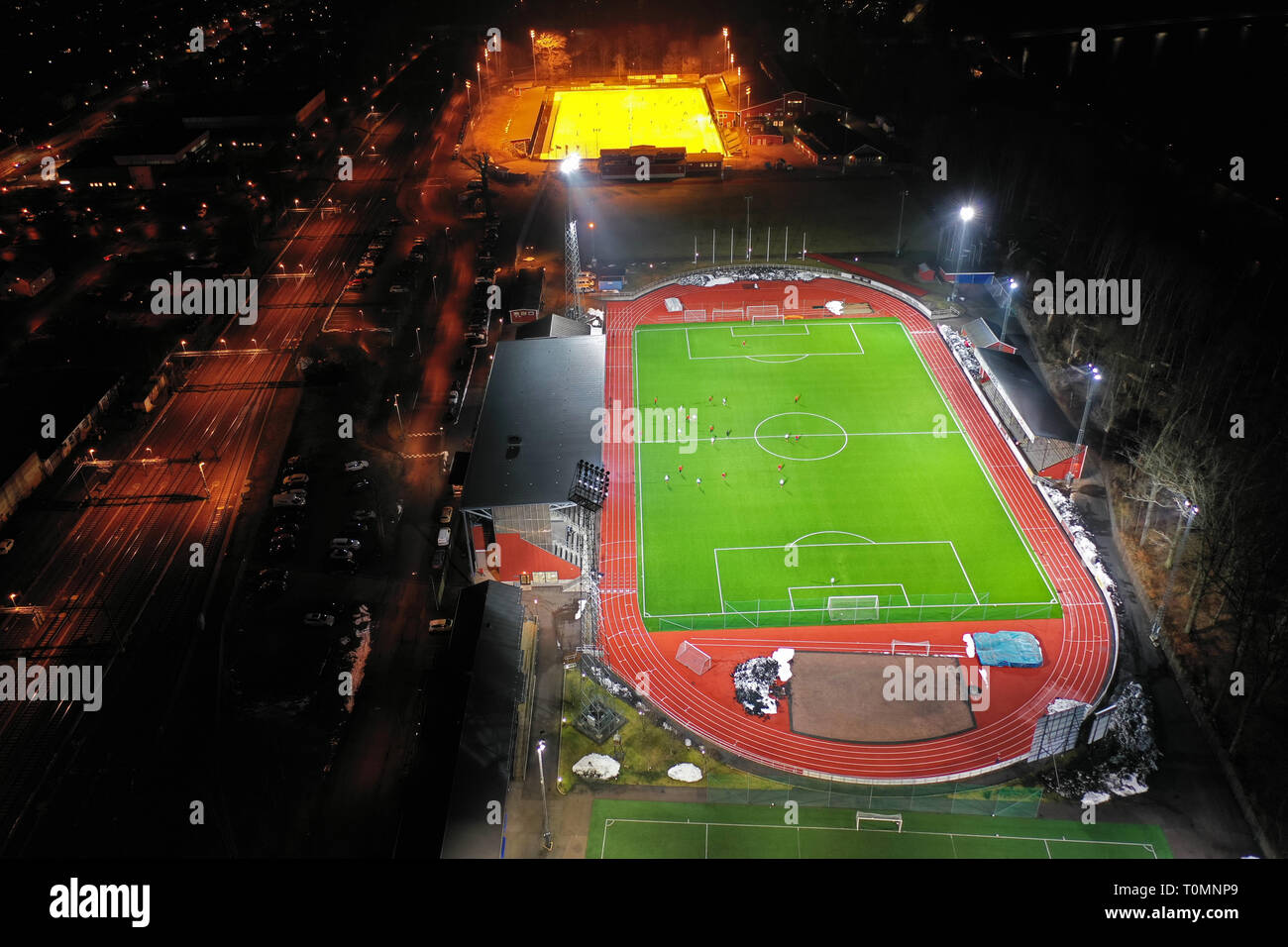Sweden, Aerial view over a soccer field. Photo Jeppe Gustafsson Stock ...