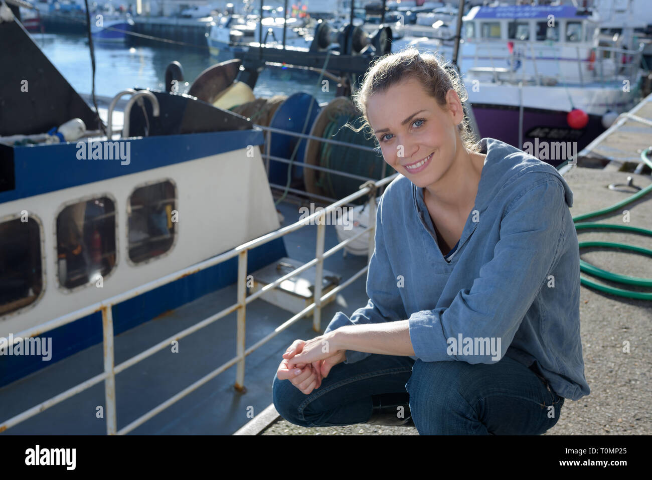female worker vessel ship in harbor Stock Photo - Alamy