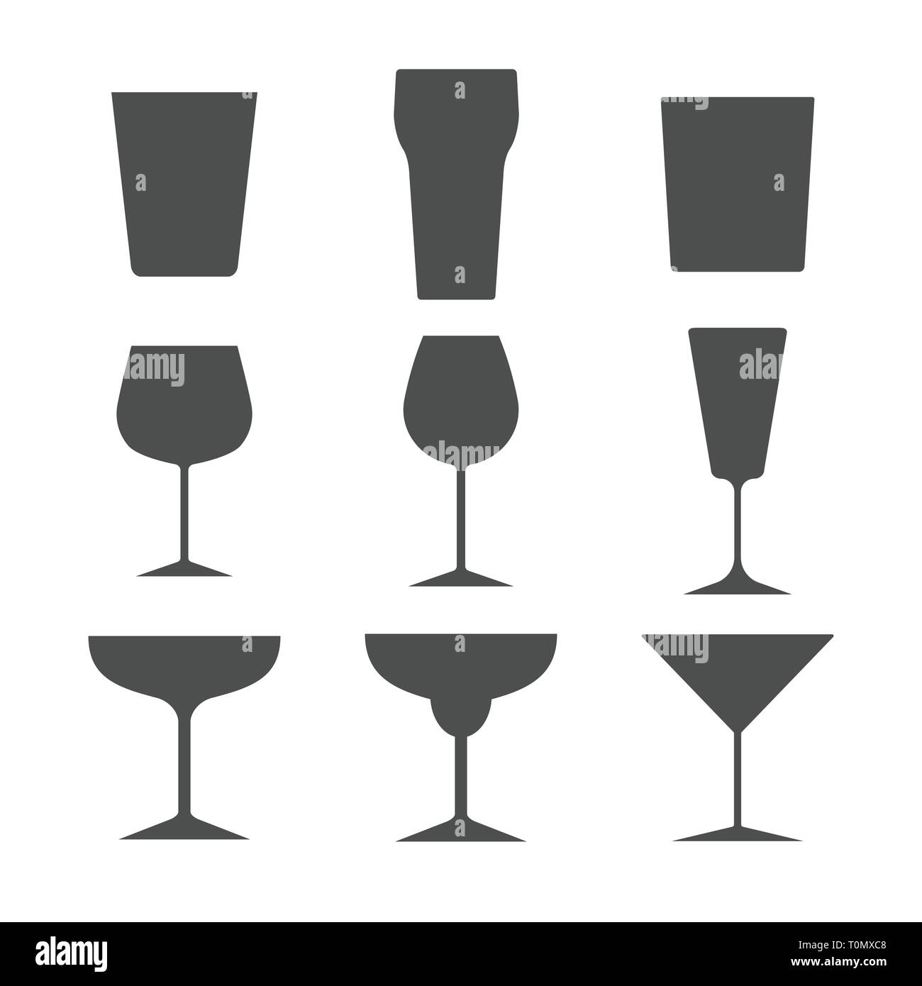 Set of different alcohol glasses. Symbols and icons. Flat design ...