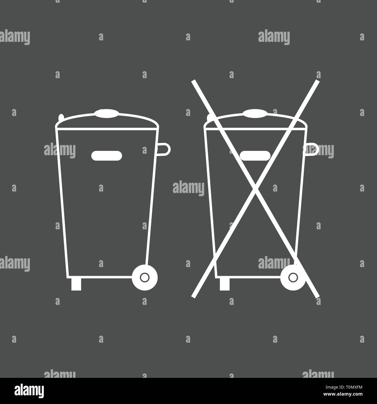 Crossed-out garbage can, sign. No trash bin icon. Container recycle ...