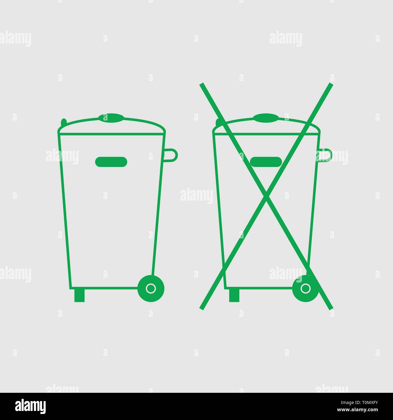 Crossed-out garbage can, sign. No trash bin icon. Container recycle ...