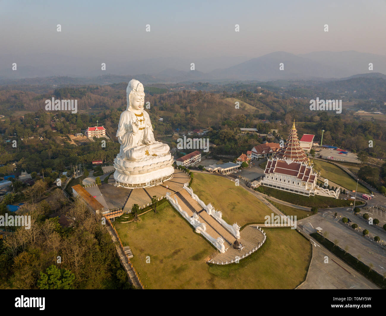 An aerial view of the Wat Huay Pla Kang Temple in Chiang Rai, Thailand ...