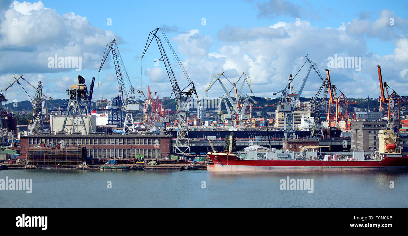 Ships and cargo cranes in Gdansk, Port of Poland Stock Photo - Alamy