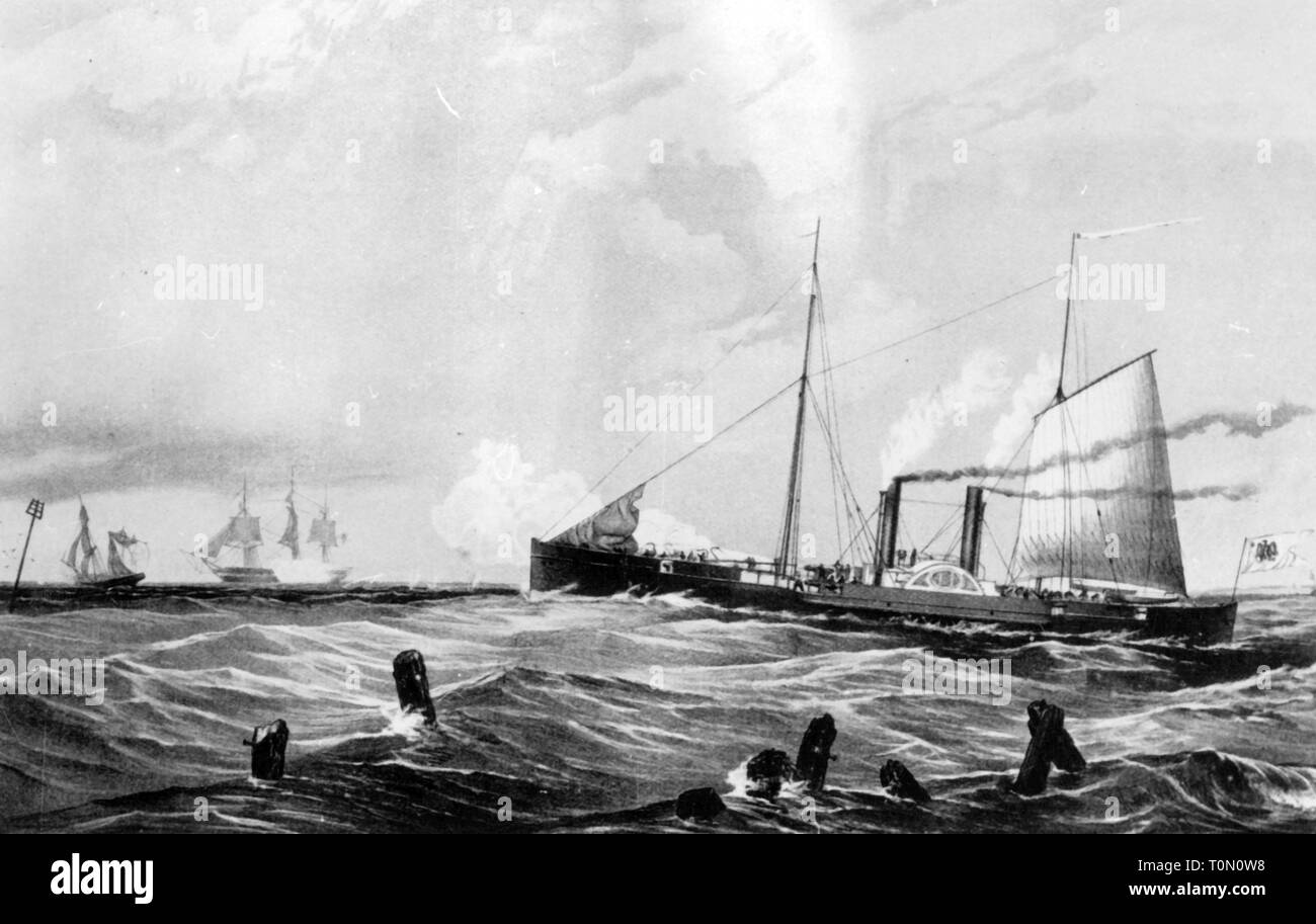 transport / transportation, navigation, warships, Prussian aviso ...