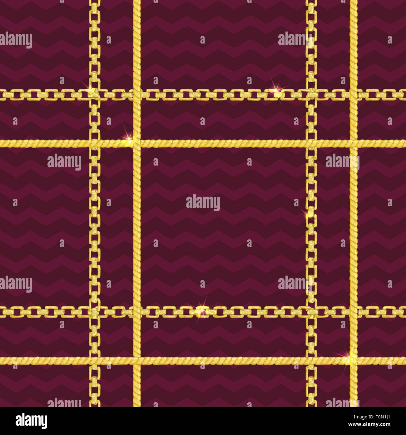 Seamless pattern with retro hand-drawn sketch golden chain on dark ...