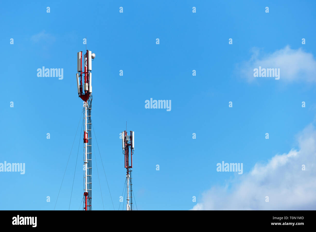 Technology on the top of the telecommunication GSM (5G,4G) tow towers ...