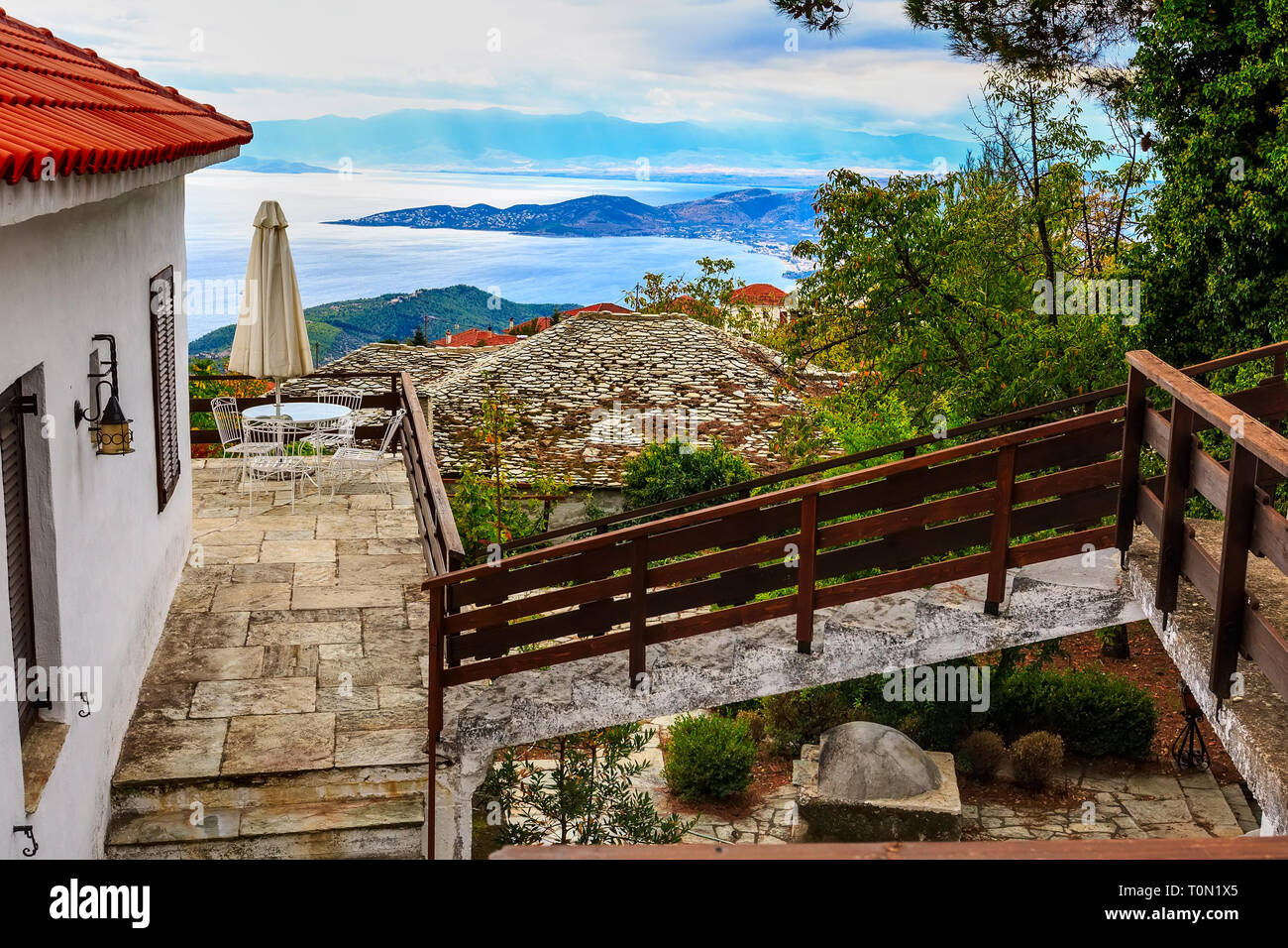 Volos city and sea gulf aerial view from Pelion mount, Greece Stock ...