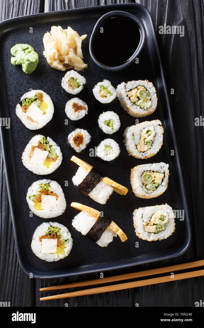 Delicious Japanese sushi rolls large set with seafood, vegetables, tofu ...