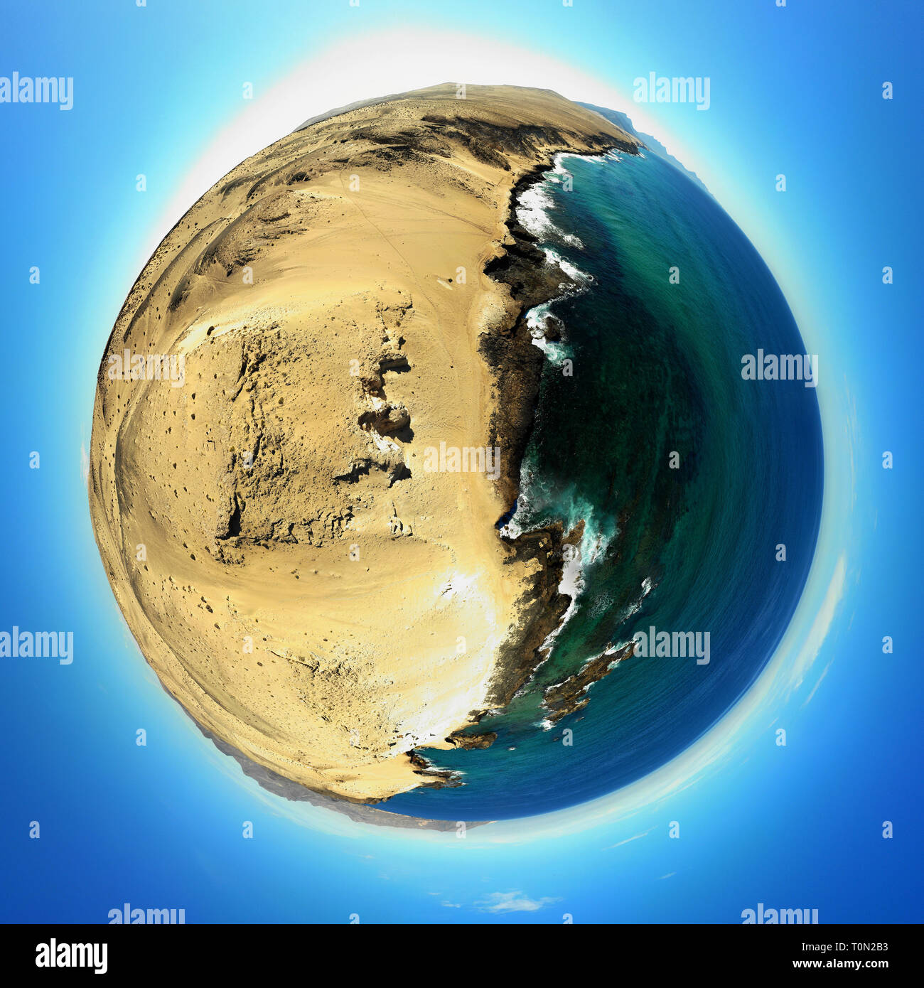 full circle-Panorama: Luftbild: Duenenlandschaft, Atlantischer Ozean ...