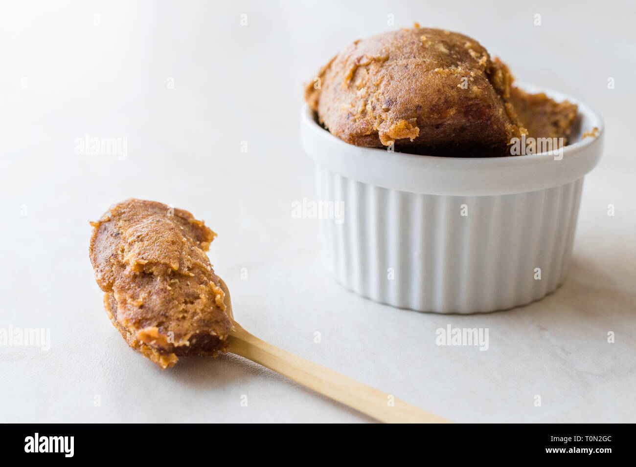 Japanese Miso Paste with Wooden Spoon. Traditional Organic Food Stock ...