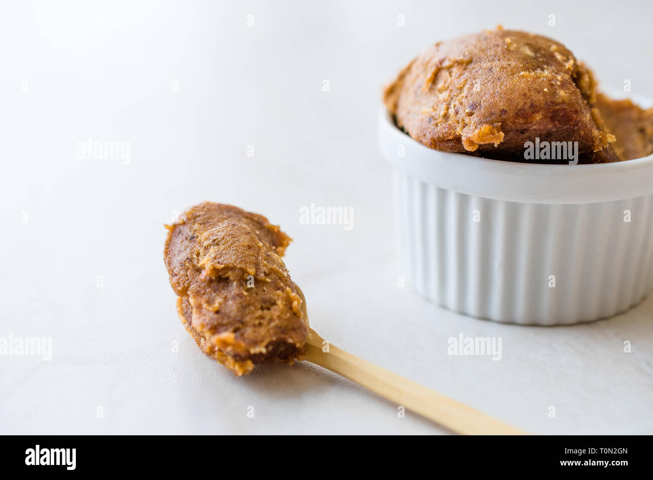 Japanese Miso Paste with Wooden Spoon. Traditional Organic Food Stock ...