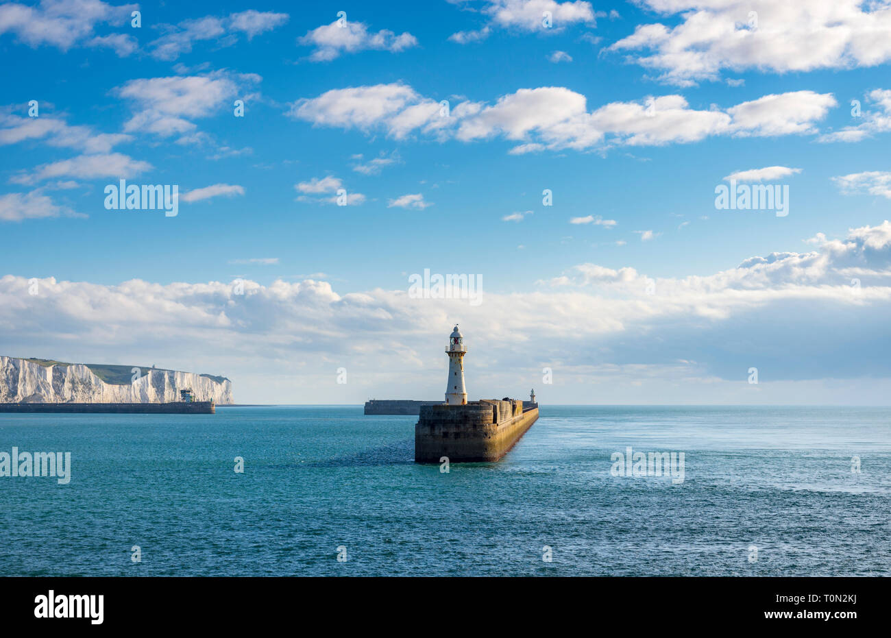 A view of the southern breakwater in the Port of Dover; with the famous ...