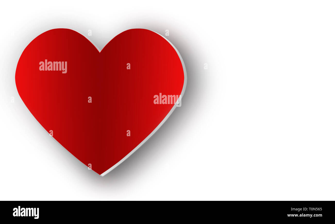 Red heart on a white background with reflection shadow. Volumetric and ...