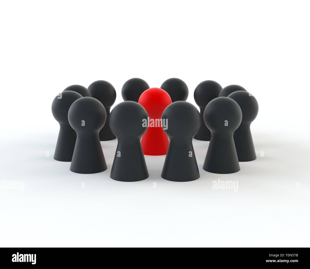 Red game figure in the middle with a circle of black figures around her ...