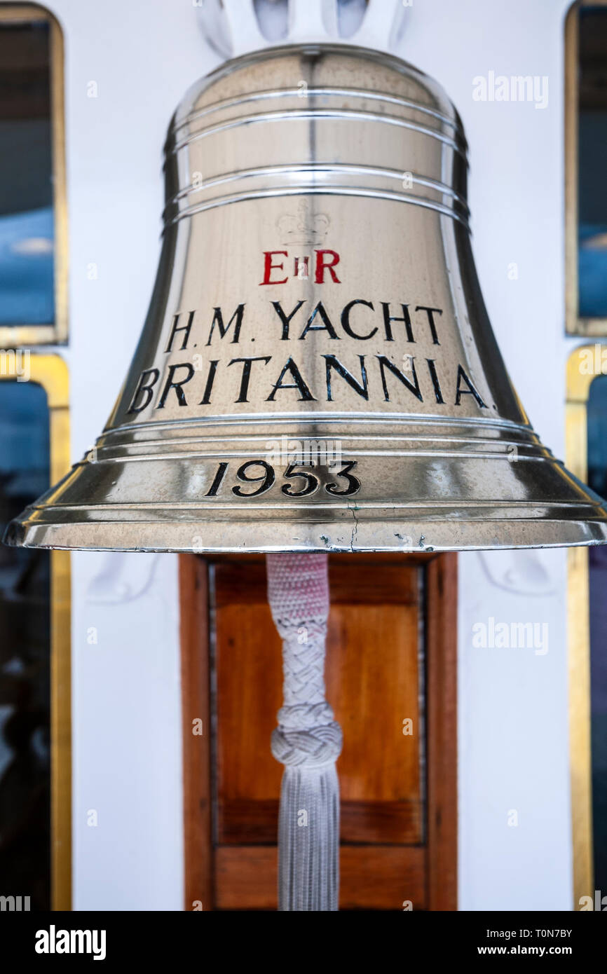 Ship's bell, HMY Britannia, Leith (Edinburgh), Scotland, United Kingdom ...