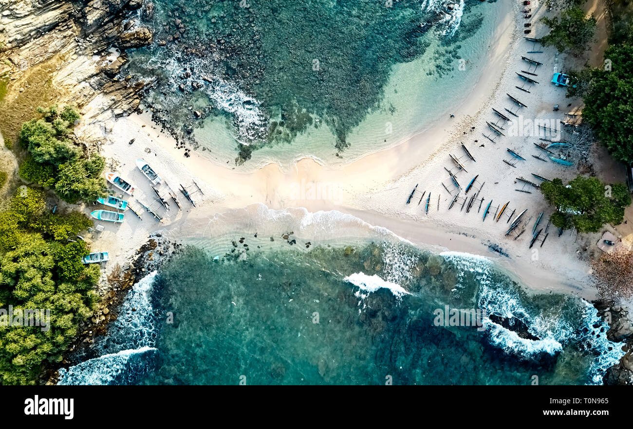 Blue beach island Nilwella. Aerial view of the south coast of the ...