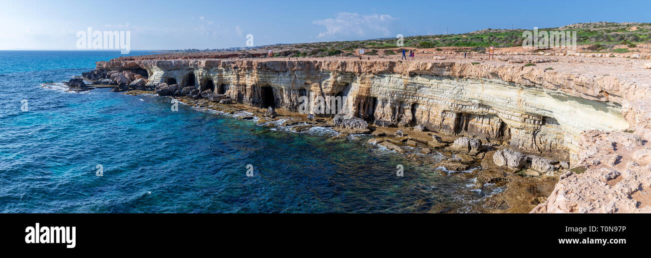 Panorama of the Sea Caves Ayia Napa (cape Cavo Greco), Cyprus Stock ...