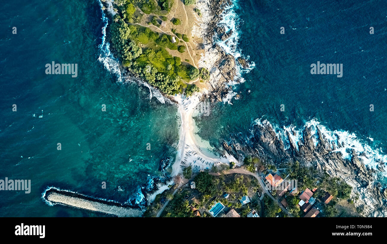 Blue beach island Nilwella. Aerial view of the south coast of the ...